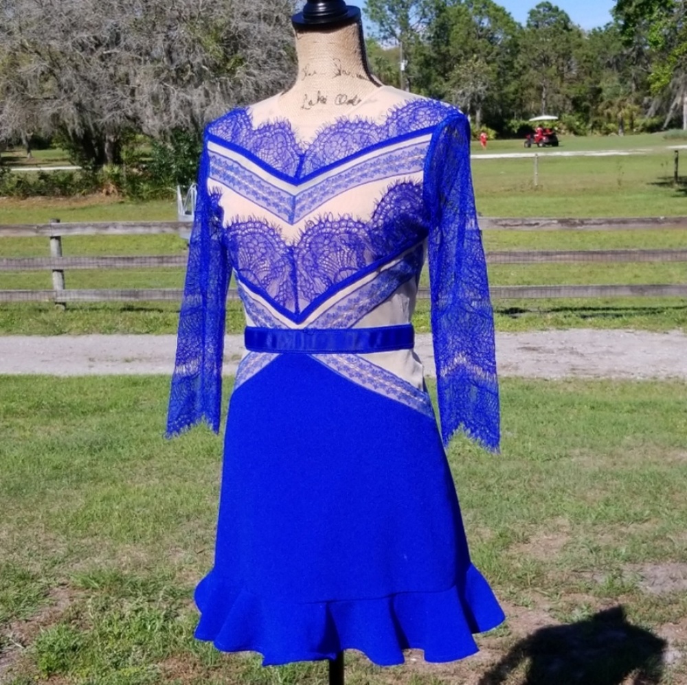 Sheer Mini Dress Blue Nude Three Floor Nwot Gem